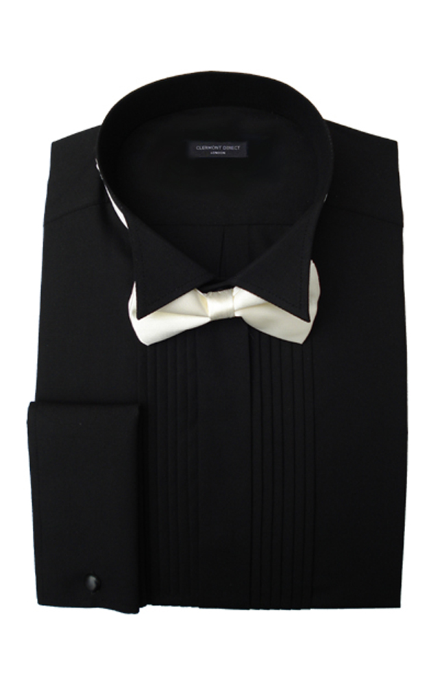 Pleated Wing Collar Black Dress Shirt - £24.50 | Clermont Direct